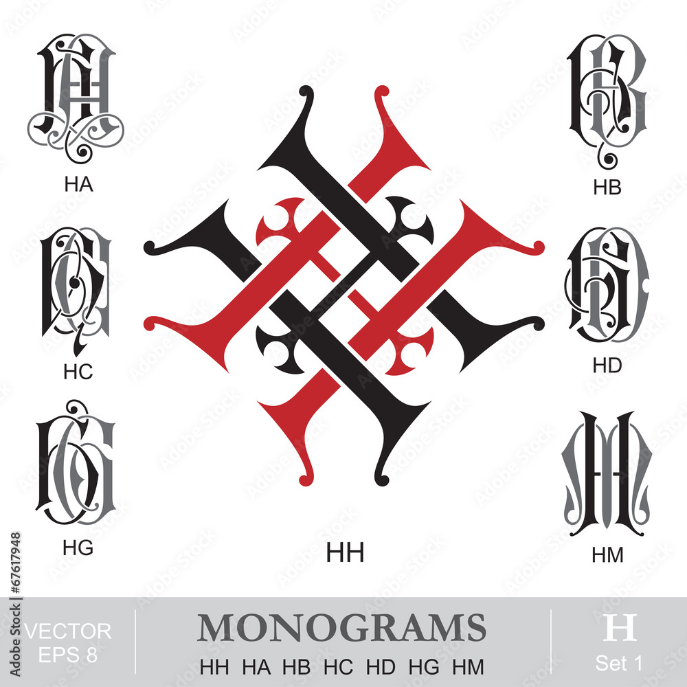 Vintage Monograms HH HA HB HC HD HG HM Stock Vector | Adobe Stock