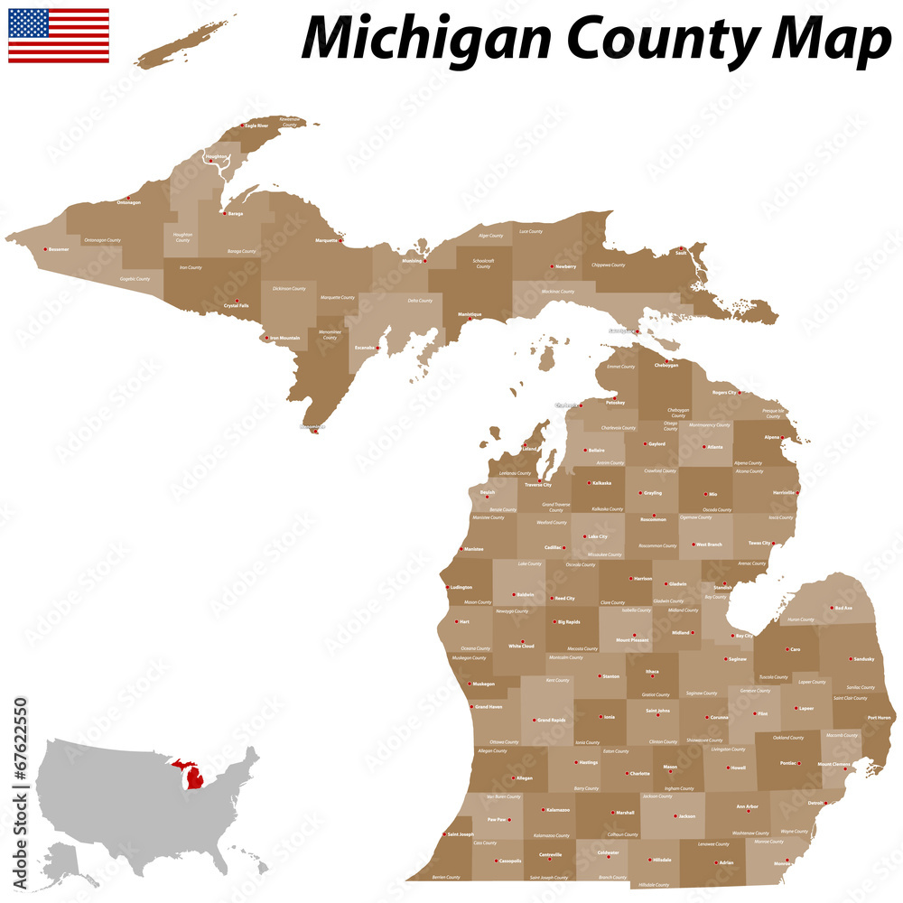 Michigan county map Stock Vector | Adobe Stock