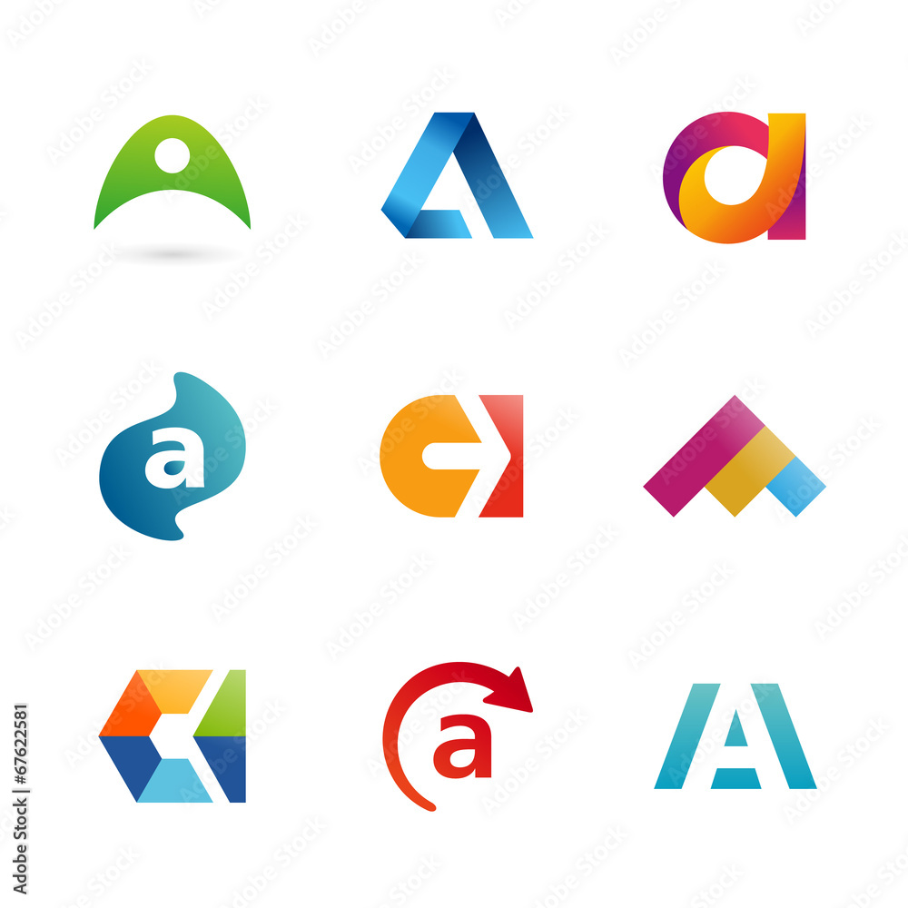 Set of letter A logos design template, elements, icons, signs, Stock ...