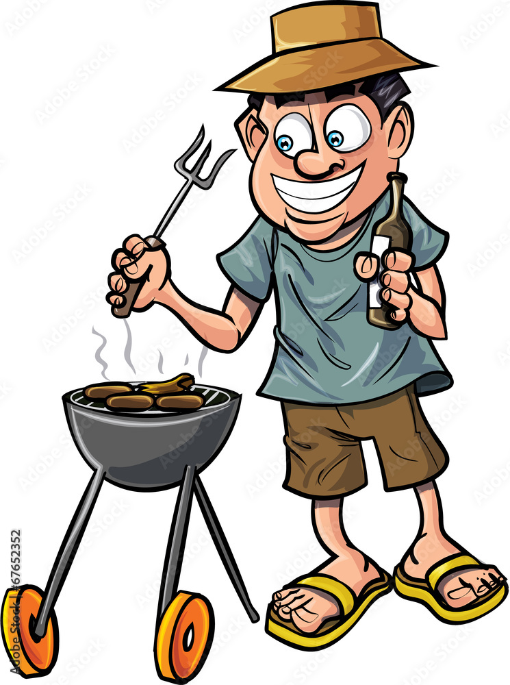 Cartoon man having a barbecue Stock Vector | Adobe Stock