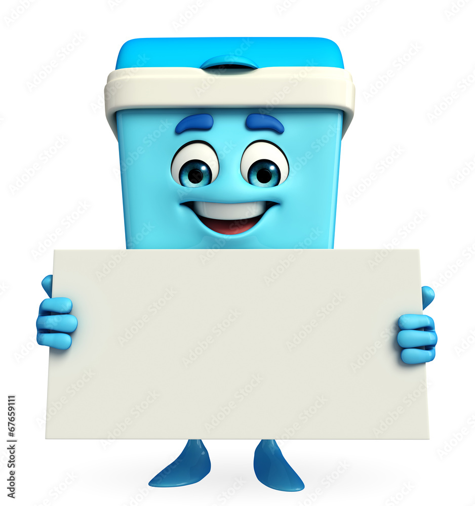 Dustbin Character with sign Stock Illustration | Adobe Stock
