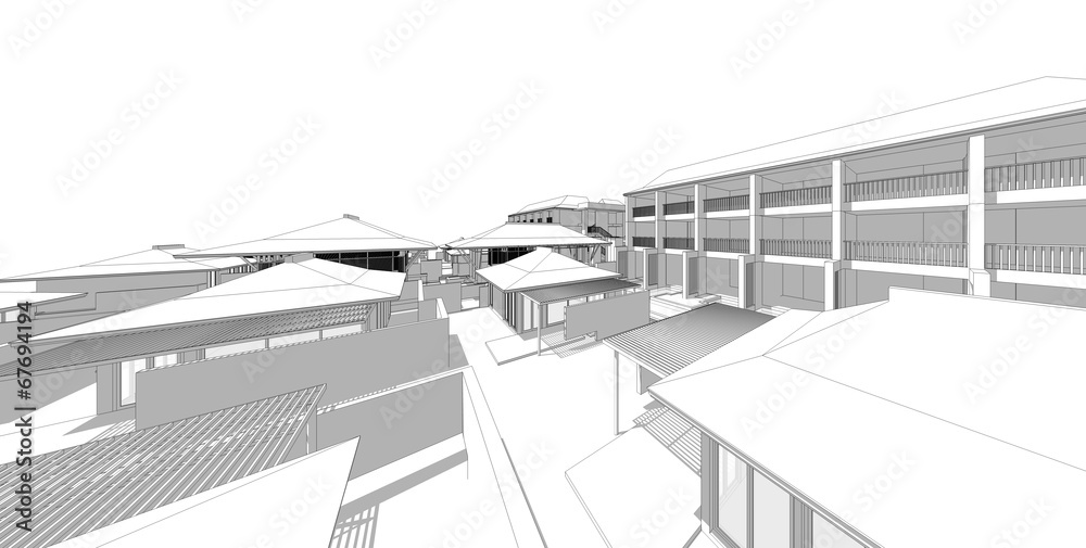 3D wireframe of building Stock Illustration | Adobe Stock