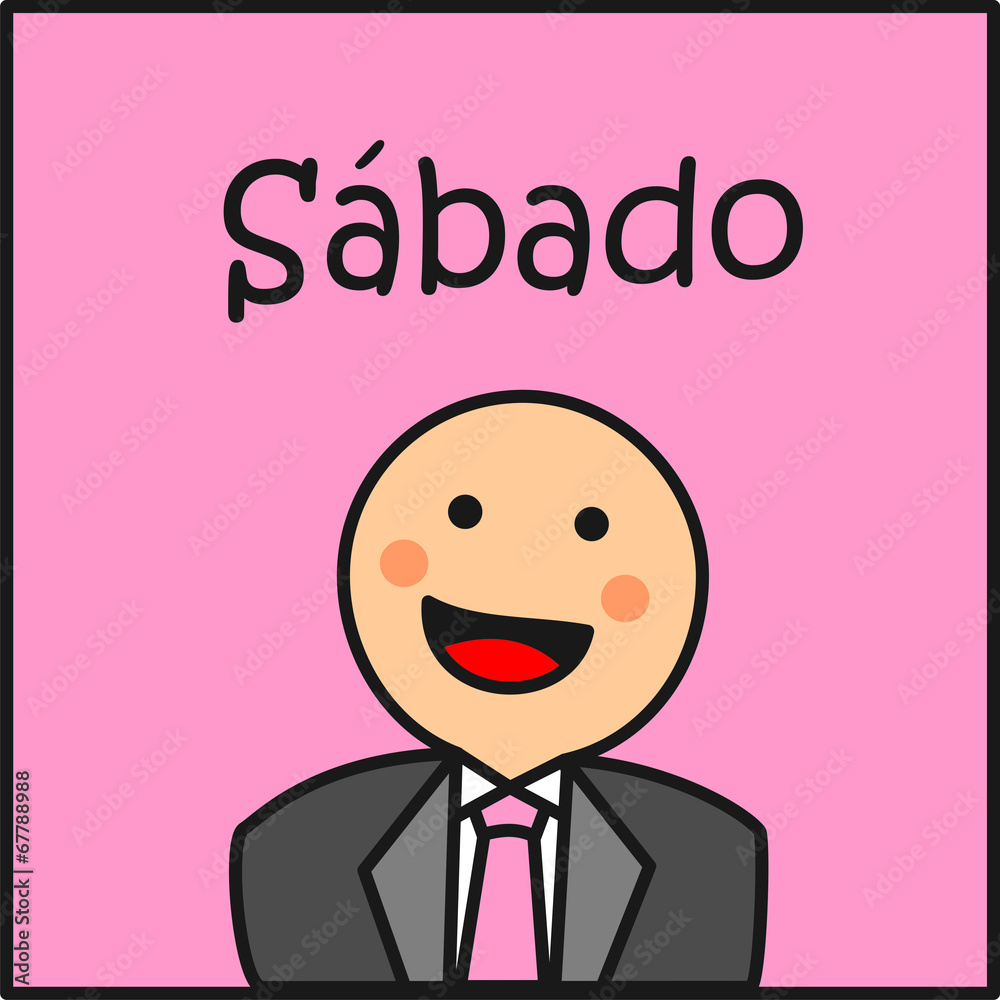 Sábado. Días de la semana. Avatar feliz. Ilustración vectorial Stock ...