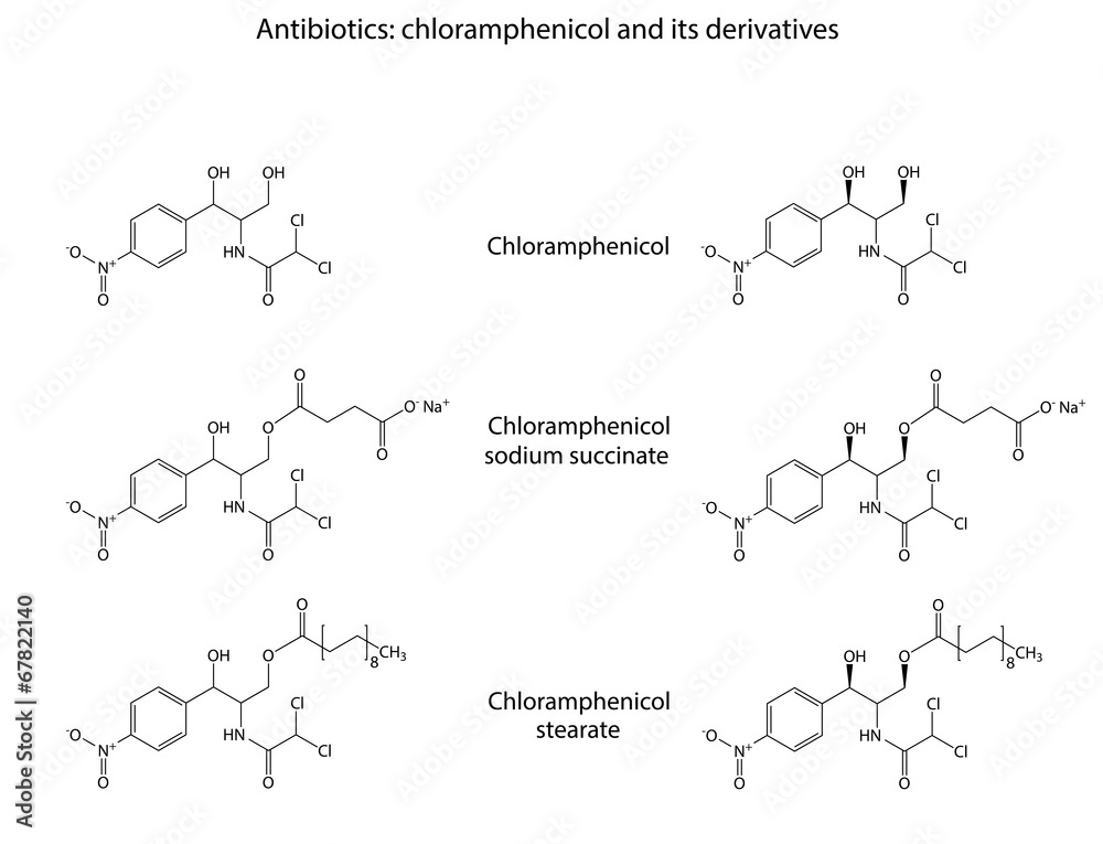 Structural chemical formulas of antibiotic chloramphenicol Stock Vector ...