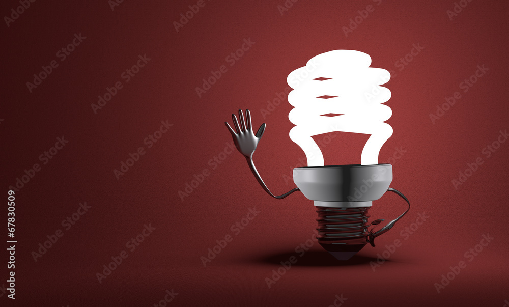 Fluorescent light bulb character waving hand Stock Illustration | Adobe ...