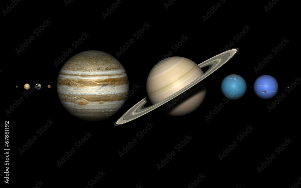 Planets of the solar system with correct relative sizes. Stock ...