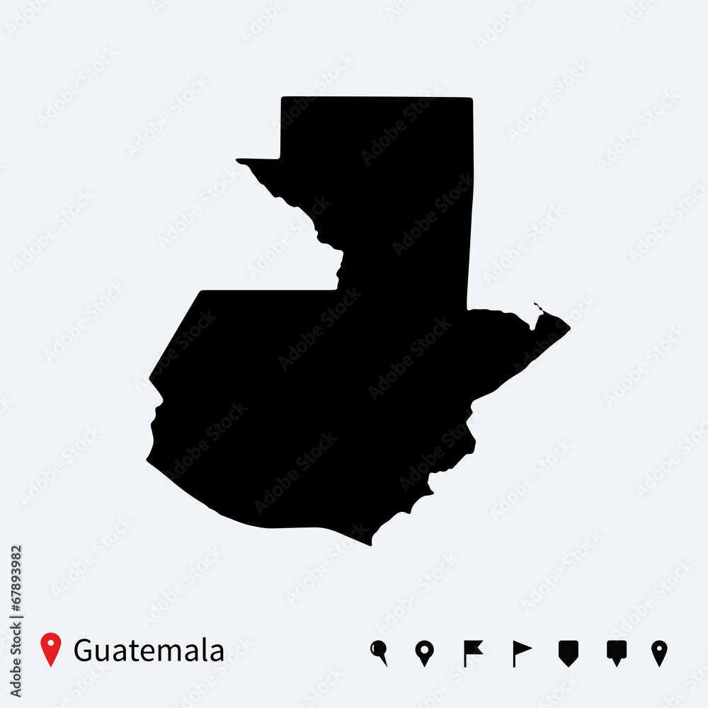 High detailed vector map of Guatemala with navigation pins. Stock ...