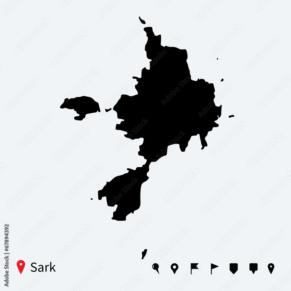 High detailed vector map of Sark with navigation pins. Stock Vector ...