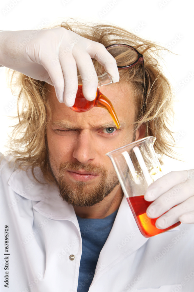 Crazy scientist working in laboratory Stock Photo | Adobe Stock