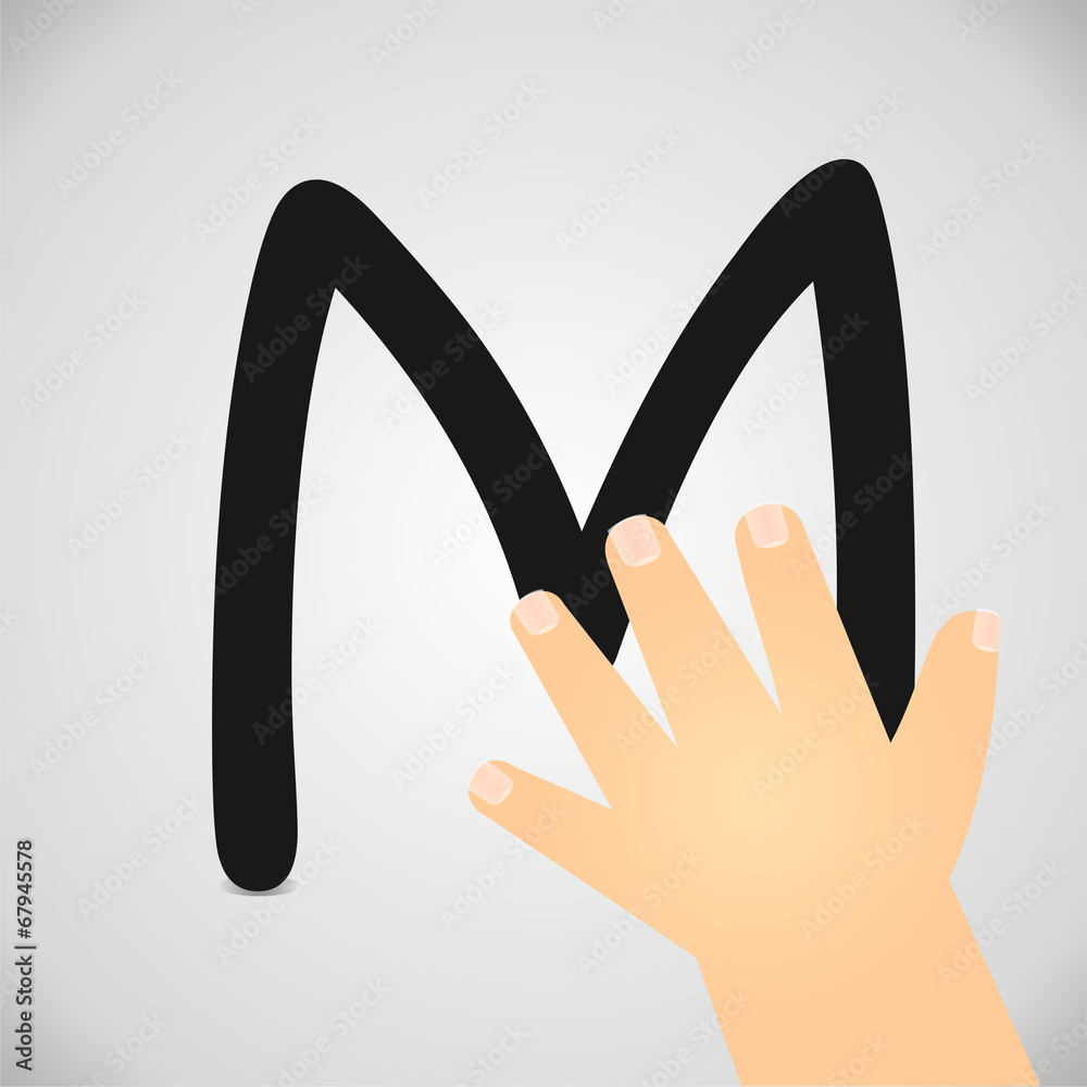 Letra M. Mano. Abecedario español. Ilustración infantil vectorialM ...