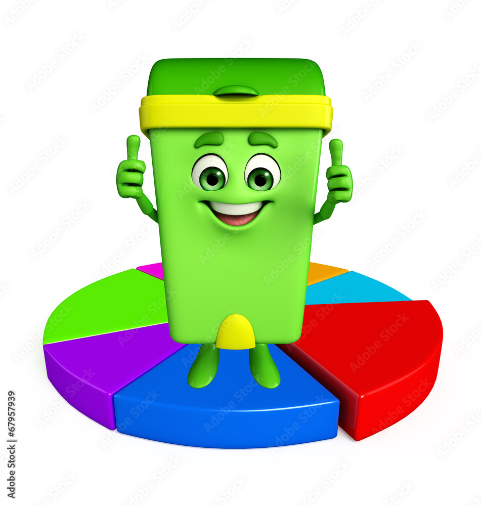 Dustbin Character with circular business graph Stock Illustration ...
