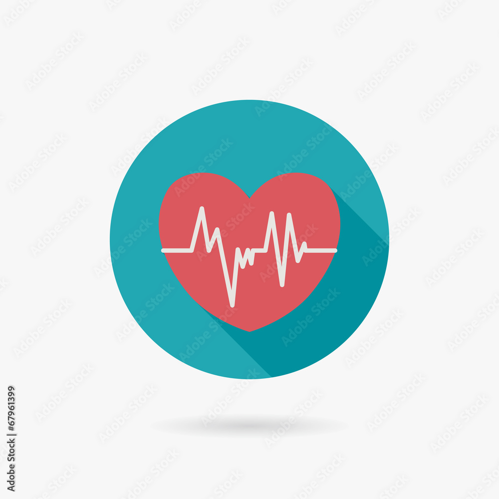 ECG Flat style Icon with long shadows Stock Vector | Adobe Stock