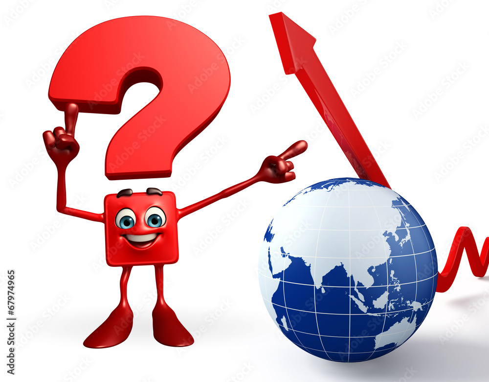 Question Mark character with globe and Arrow Stock Illustration | Adobe ...