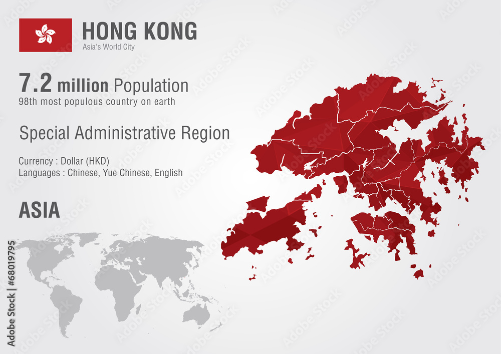 Hong Kong world map with a pixel diamond texture. Stock Vector | Adobe ...