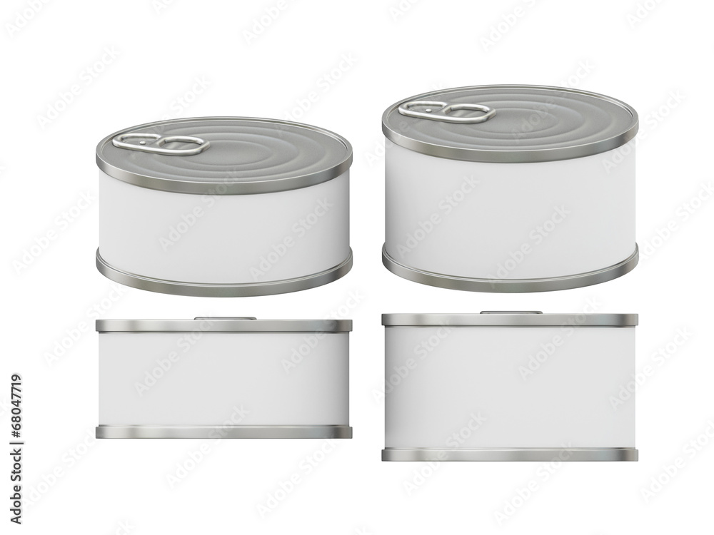 Short cylindrical white label tin can with pull tab, clipping p Stock ...