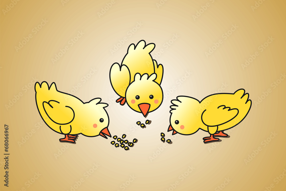 Pollitos comiendo maíz. Ilustración vectorial vector de Stock | Adobe Stock