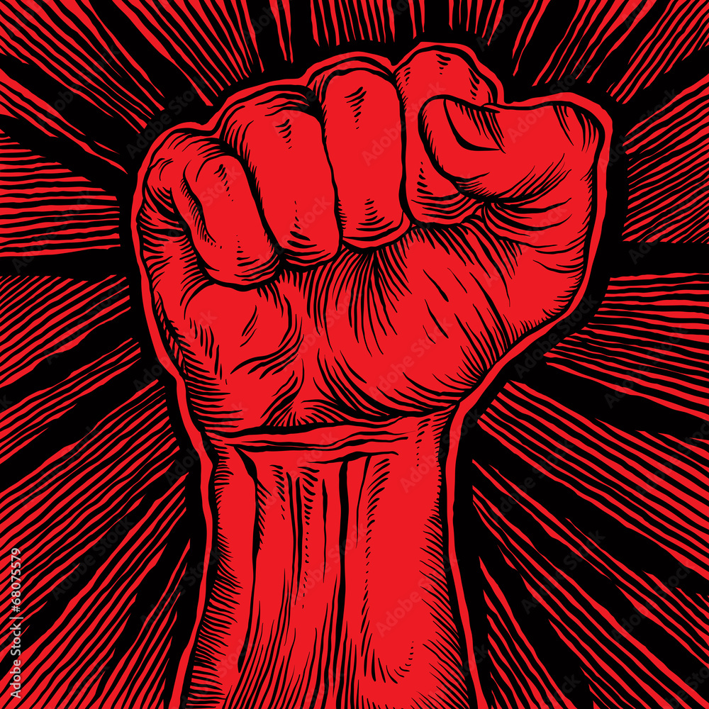 Clenched fist held high in protest, vector illustration. Stock Vector ...