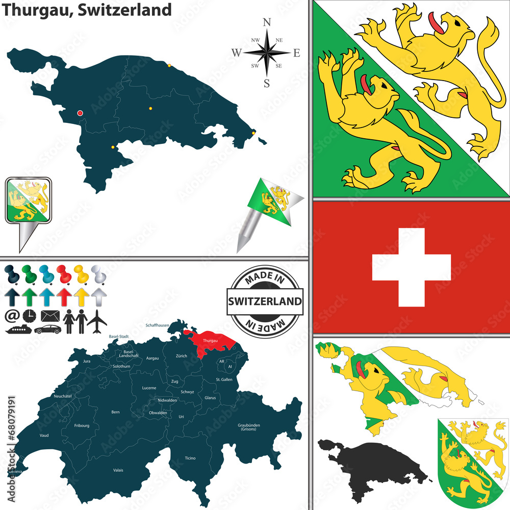 Map of Thurgau, Switzerland Stock-Vektorgrafik | Adobe Stock