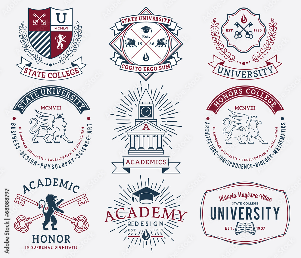 College and University badges 2 colored Stock-Vektorgrafik | Adobe Stock