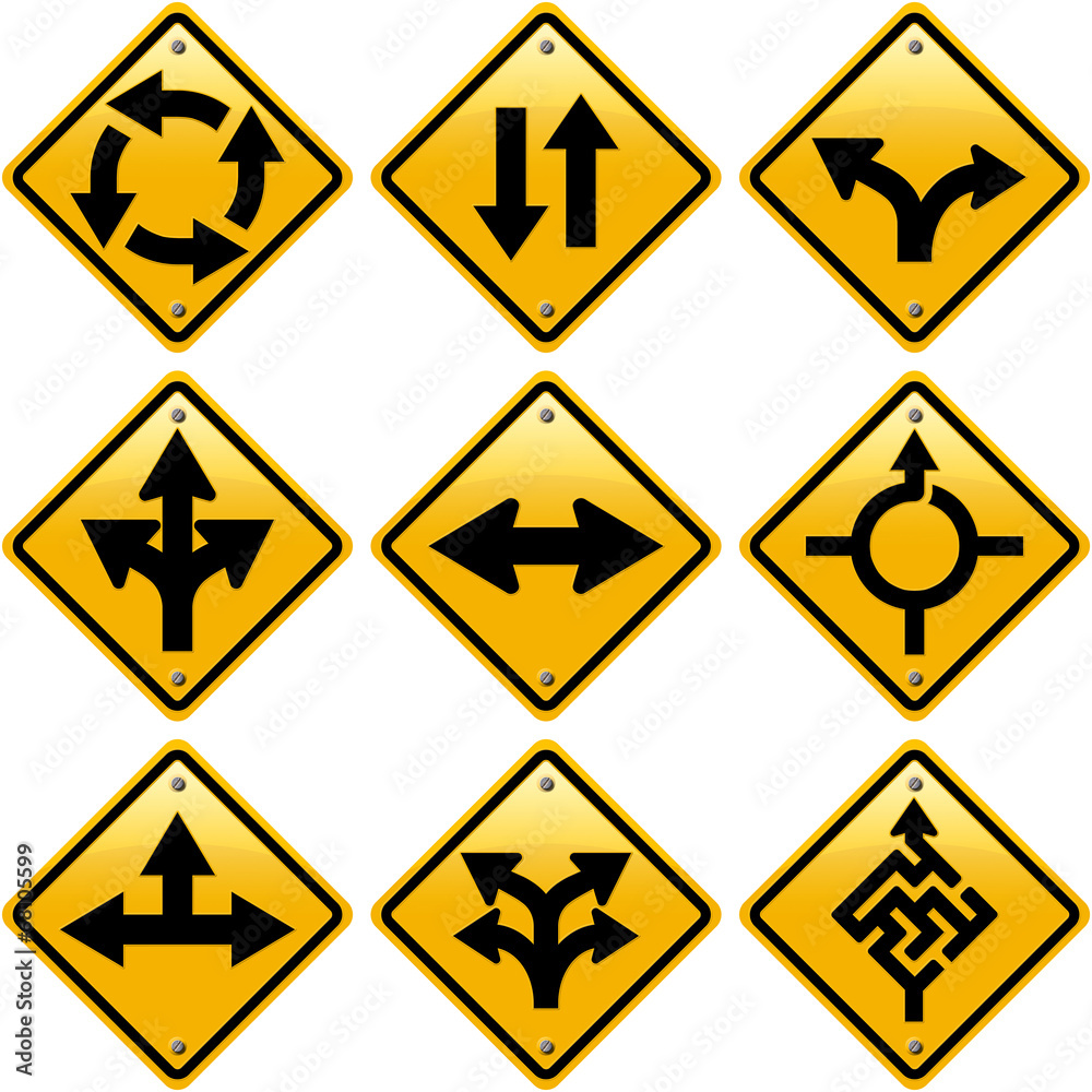 Rhombic yellow road signs with arrows directions Stock Illustration ... Rhombic yellow road signs with arrows directions Stock Illustration ...