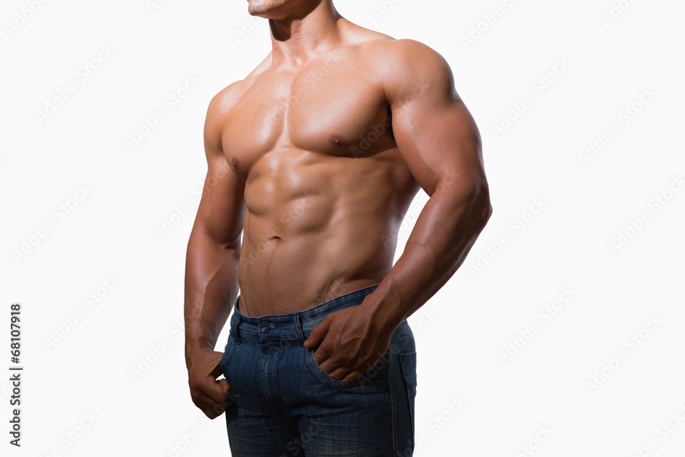 Mid section of a shirtless muscular man Stock Photo | Adobe Stock