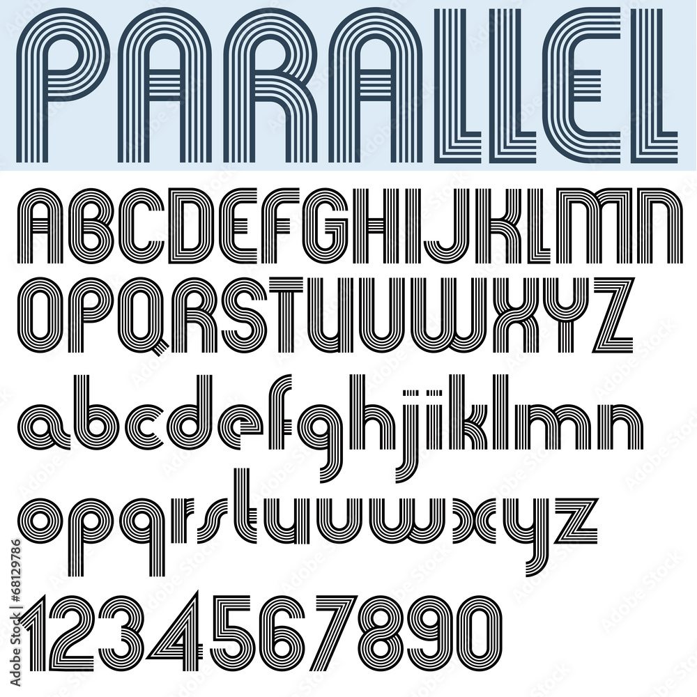 “PARALLEL” stripes retro style font, vector alphabet. Stock Vector ...