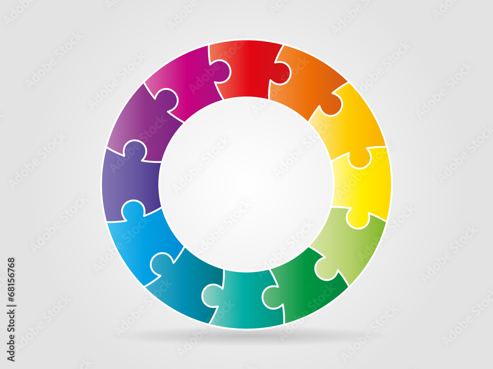 Colorful rainbow puzzle pieces forming a circle pattern Stock Vector ...
