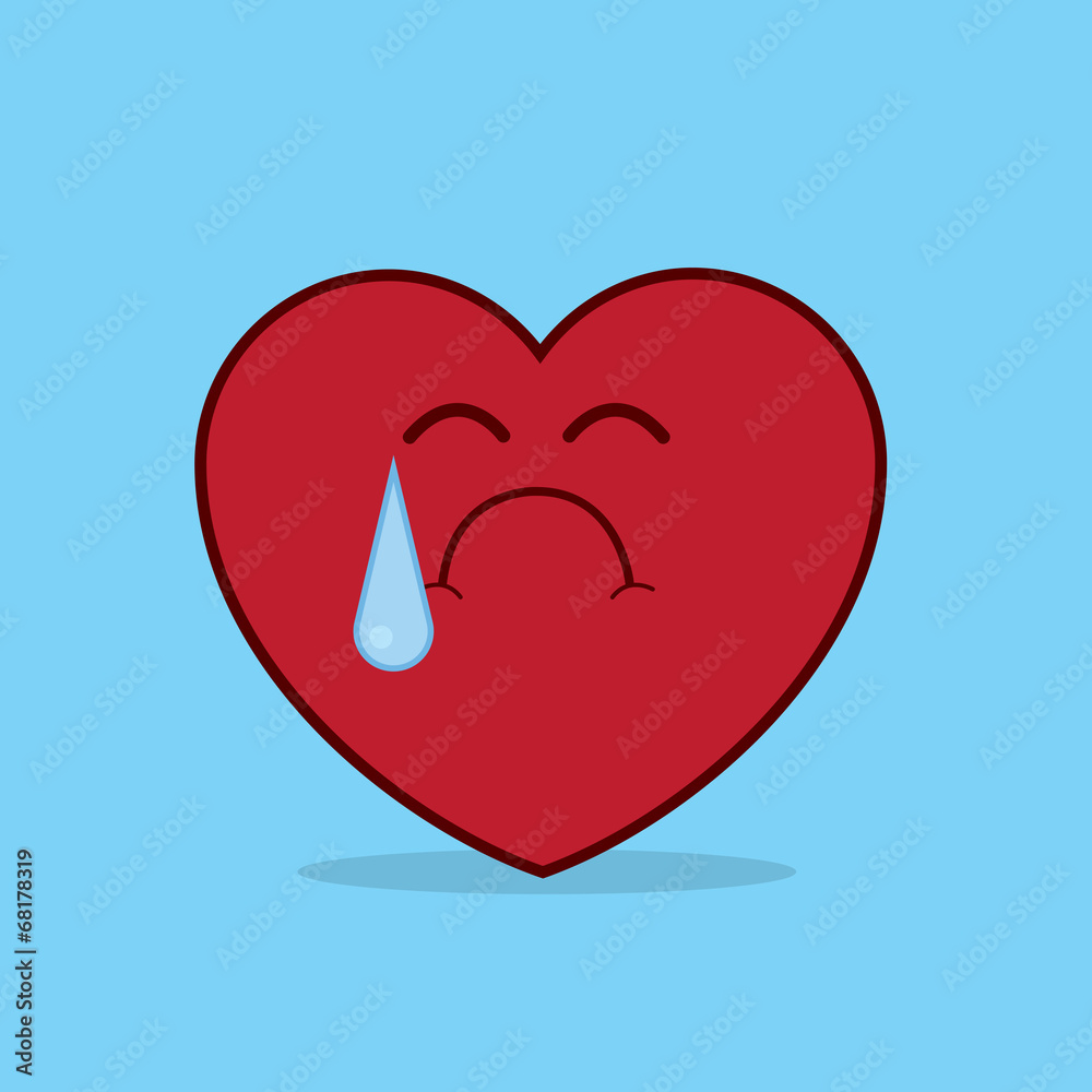 Heart character crying with large tear Stock Vector | Adobe Stock