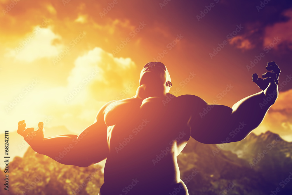 Muscular strong man with hero, athletic body shape showing power Stock ...