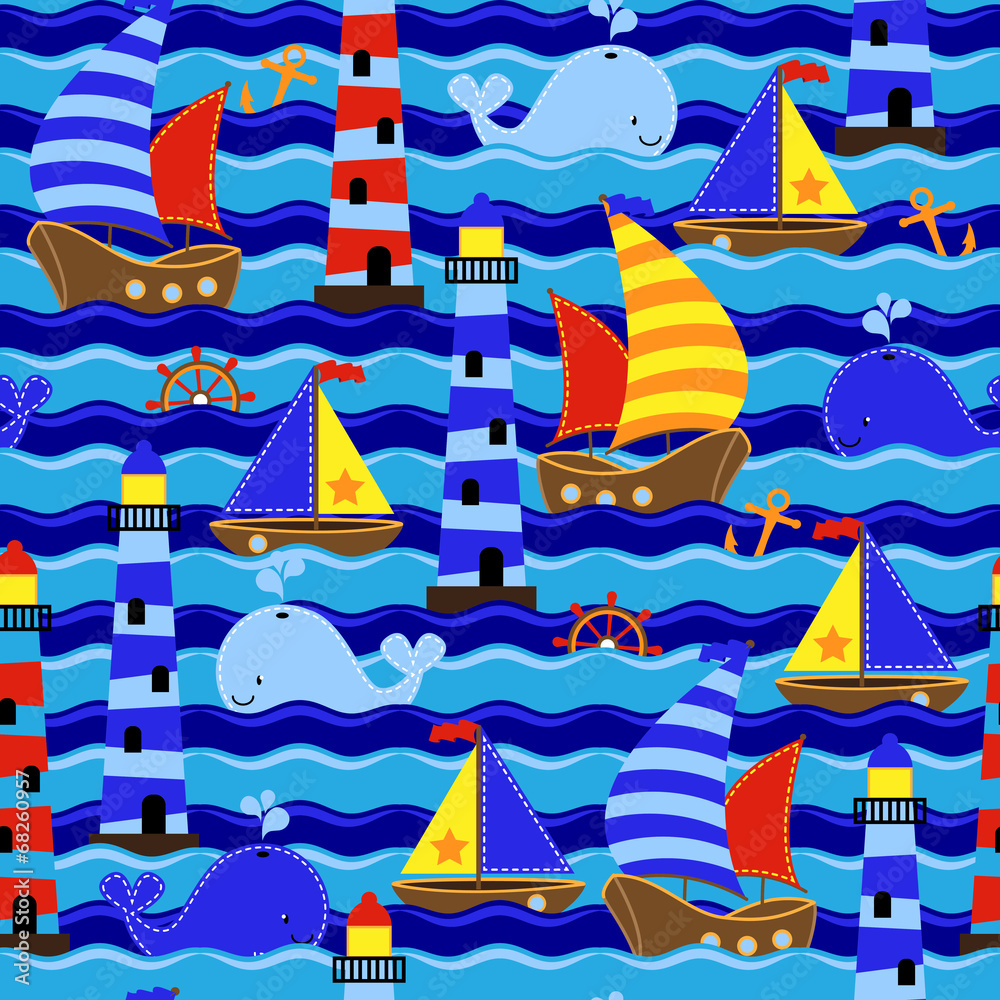 Seamless Tileable Nautical Themed Vector Background or Wallpaper Stock ...