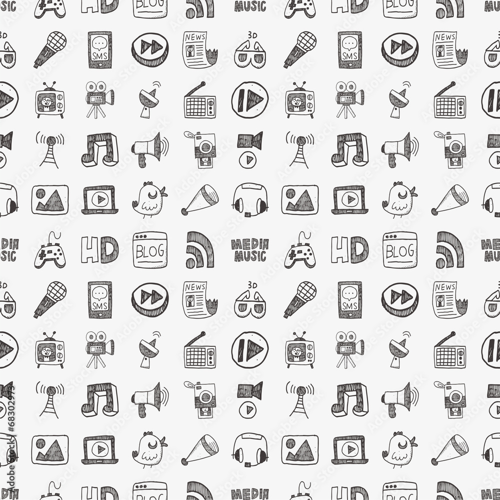seamless doodle media pattern vector de Stock | Adobe Stock