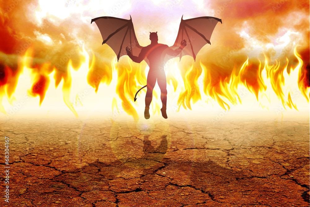 Silhouette illustration of the Devil against fire background Stock ...