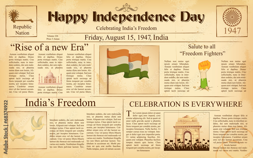 Vintage newspaper for Happy Independence Day of India Stock Vector ...