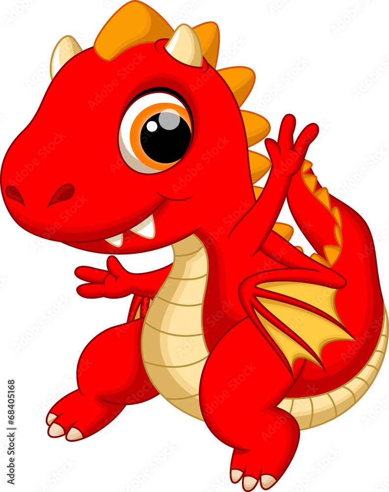 Cute baby dragon dancing cartoon Stock Vector | Adobe Stock