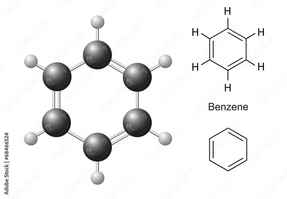 Poster Structural chemical formulas and model of benzene molecule ...