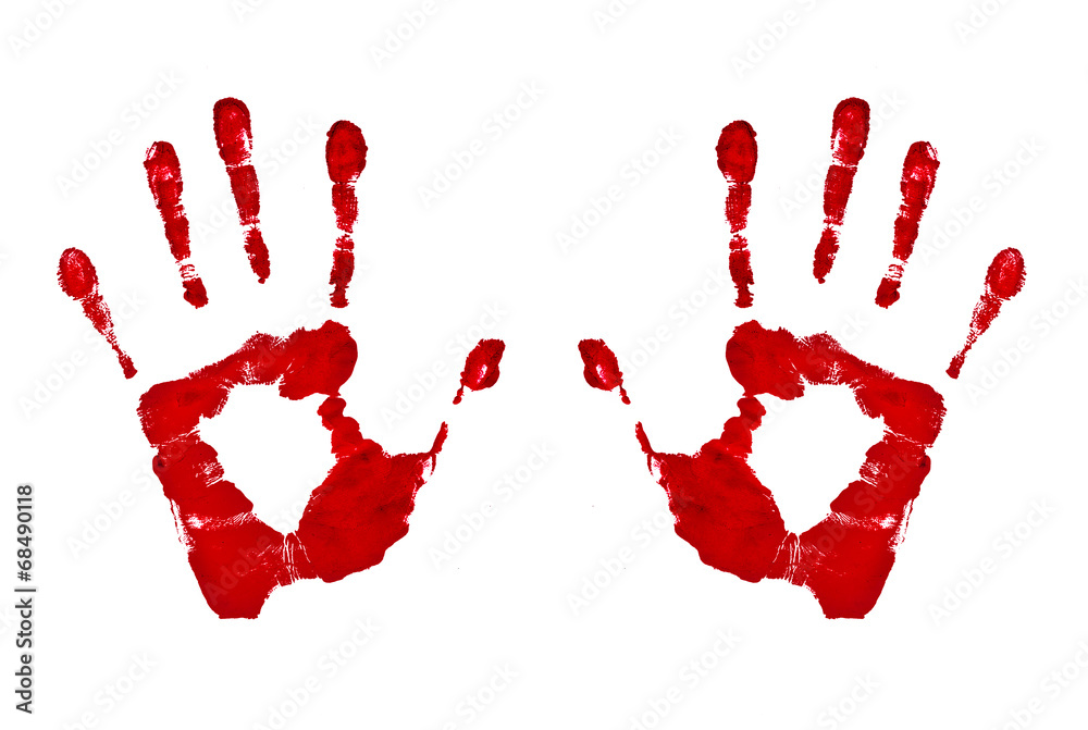 bloody hand prints isolated on white background Stock Illustration ...