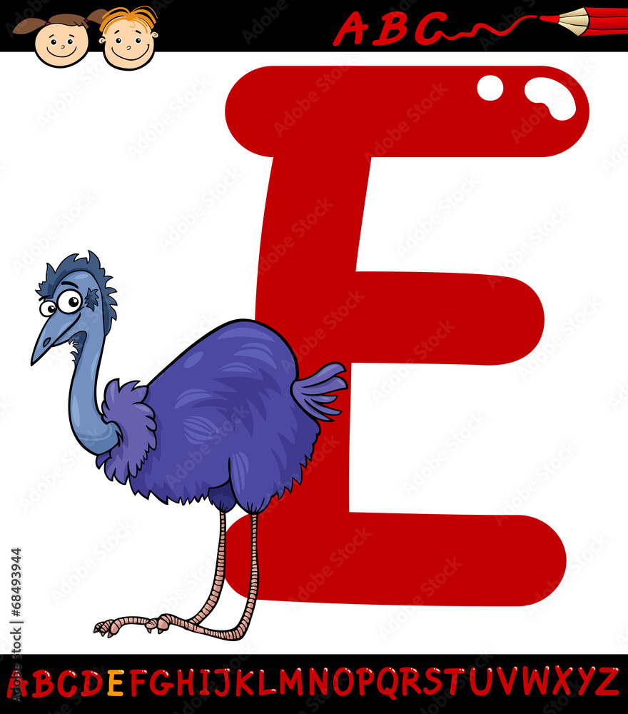 letter e for emu cartoon illustration Stock Vector | Adobe Stock