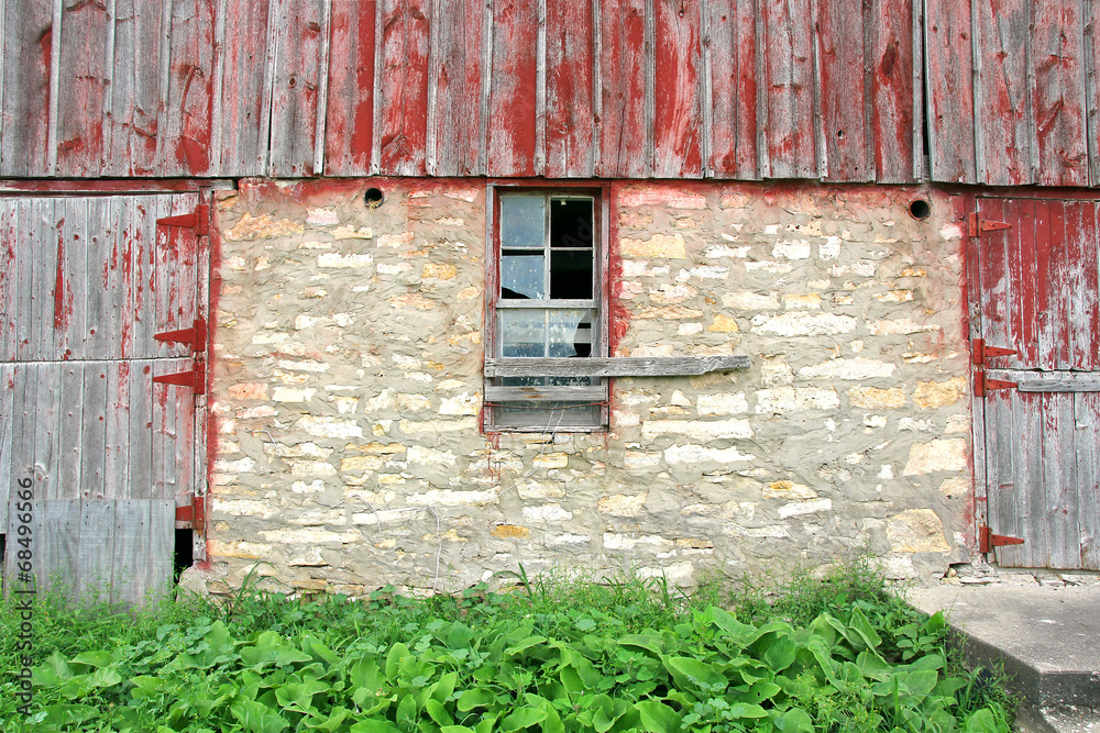 Old Abandoned Barn with Broken Window and Two Wood Doors Stock Photo ...