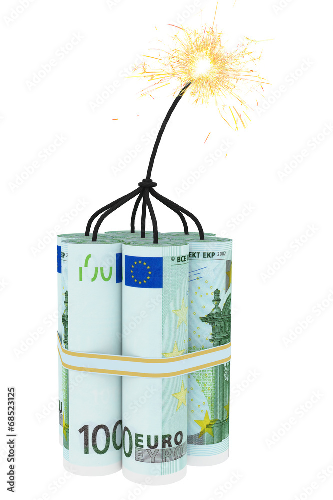 Dynamite composed of euro bills with a burning wick Stock Photo | Adobe ...