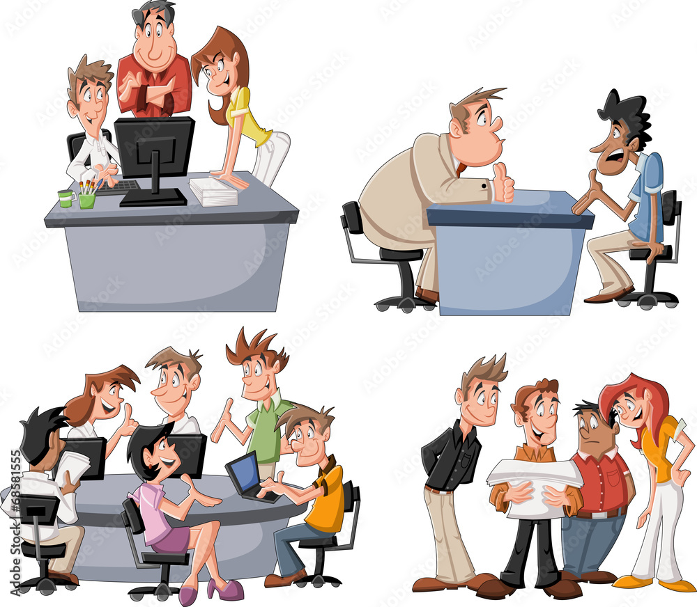 Happy cartoon business people working on office Stock Vector | Adobe Stock