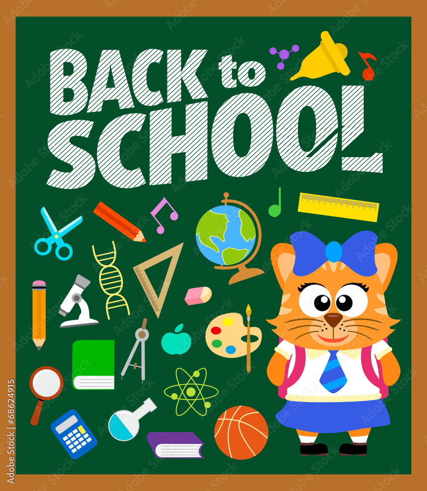Back to school background with cat vector Stock Vector | Adobe Stock