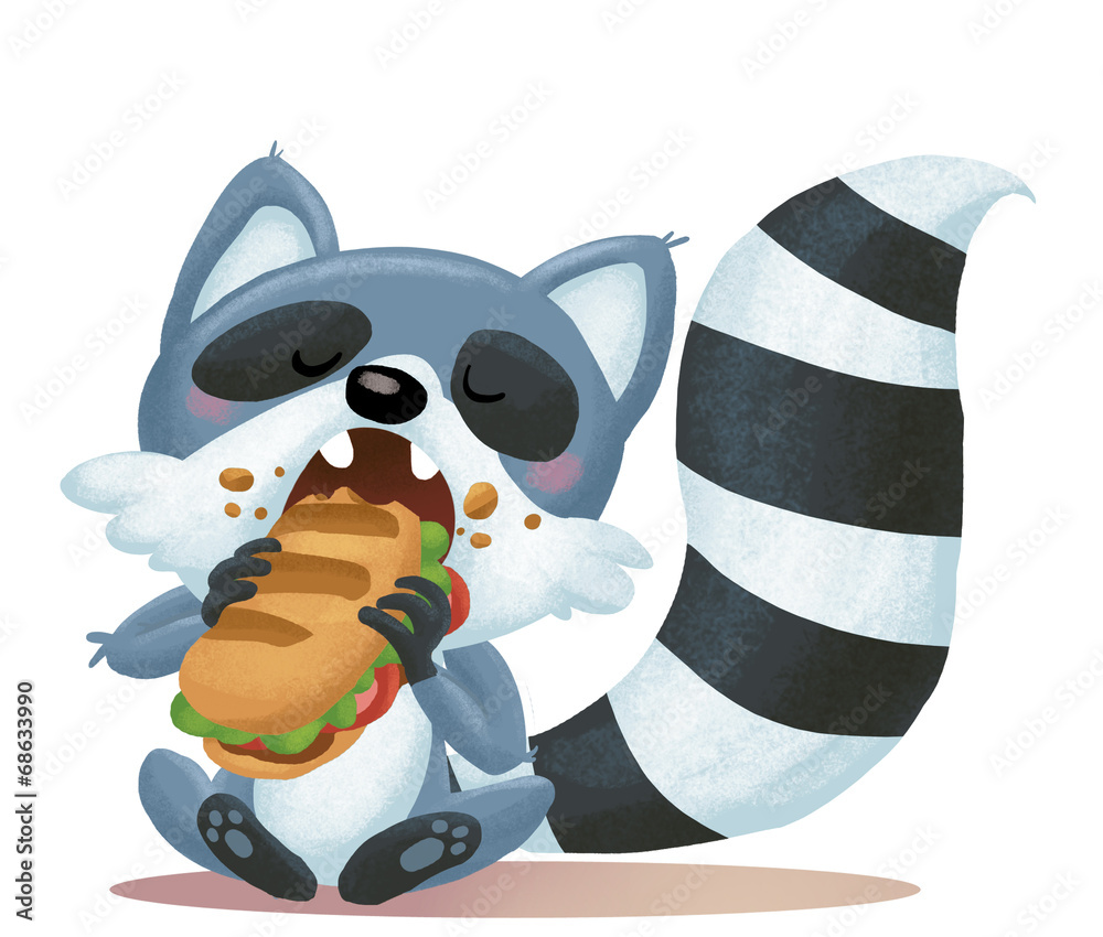 mapache comiendo Stock Illustration | Adobe Stock