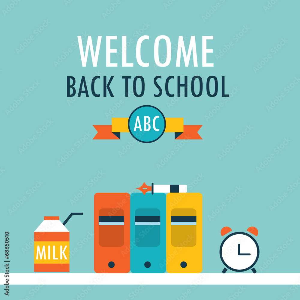 Welcome back to school background Books clock and milk Stock Vector ...
