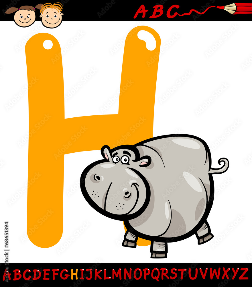 letter h for hippo cartoon illustration Stock Vector | Adobe Stock