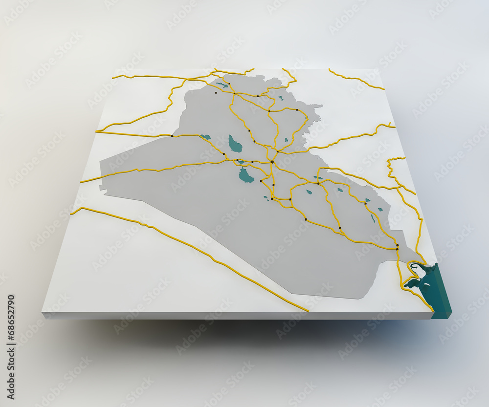 3d map of Iraq states, borders, roads and cities Stock Illustration ...