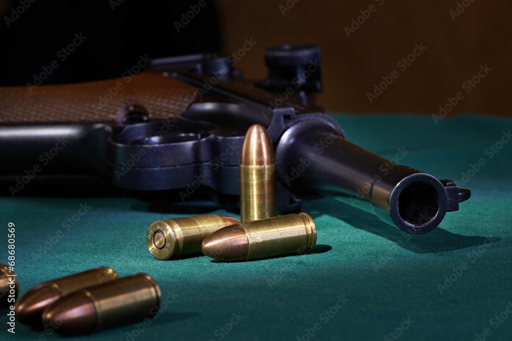 German Parabellum pistol with cartridges Stock Photo | Adobe Stock