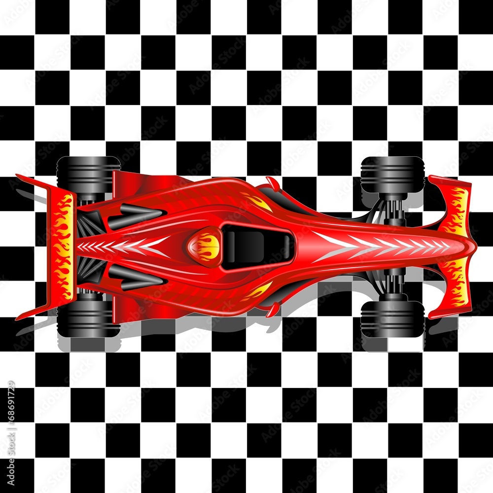 Formula 1 Red Race Car on Checkered Background Stock Vector | Adobe Stock