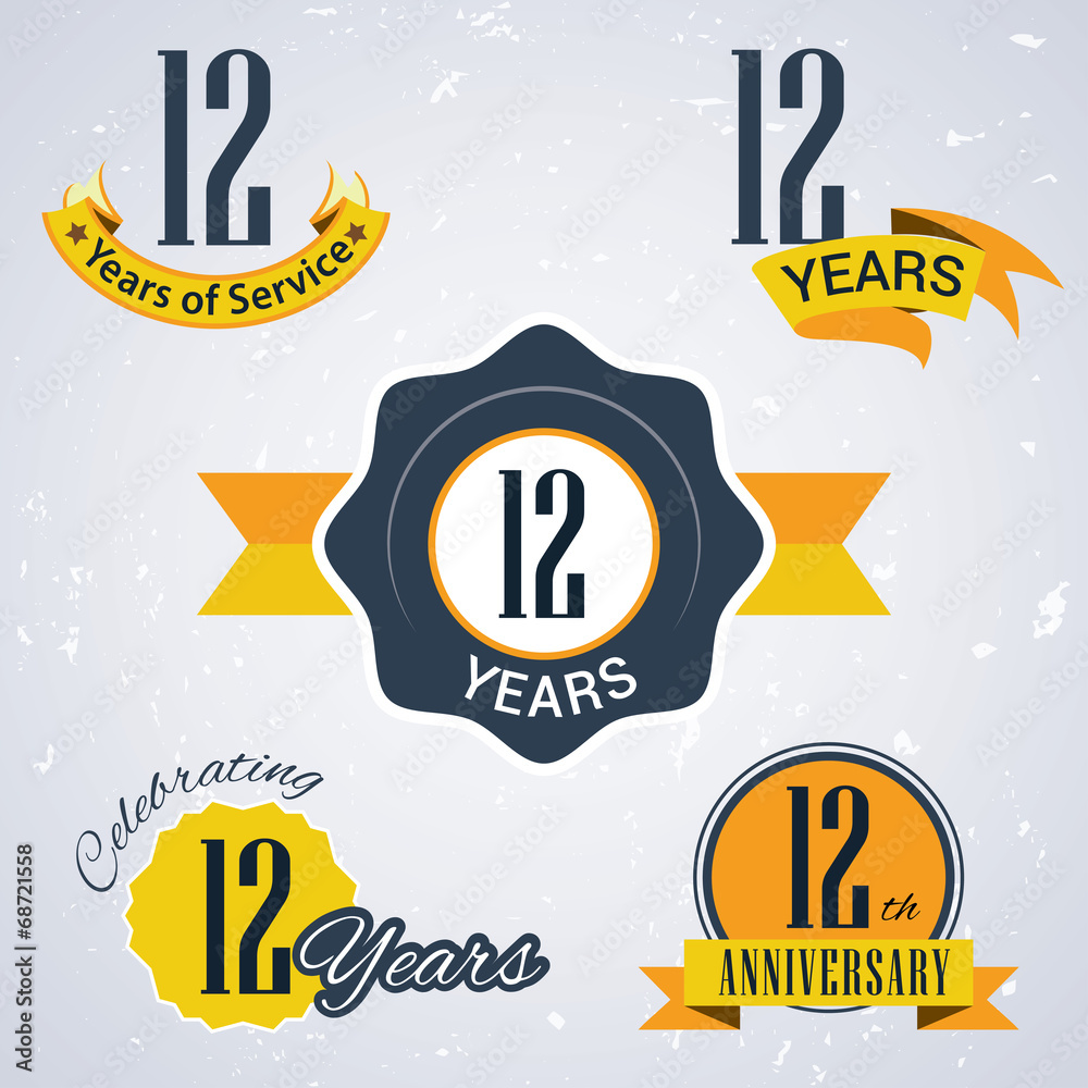 Retro vector stamp celebrating, 12 years of service,Anniversary Stock ...