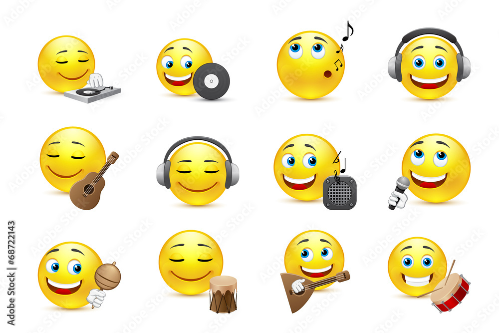 emoticons depicted with various musical instruments Stock Vector ...