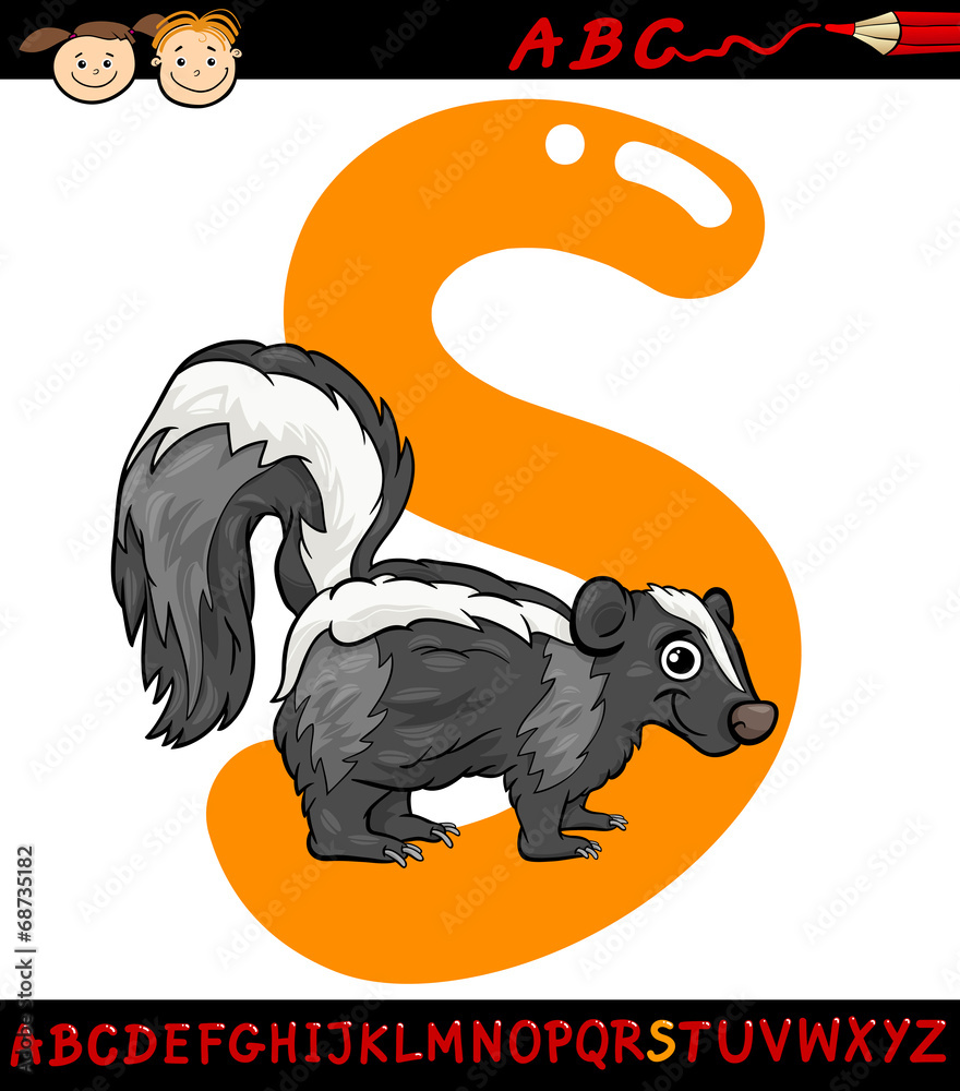 letter s for skunk cartoon illustration Stock Vector | Adobe Stock